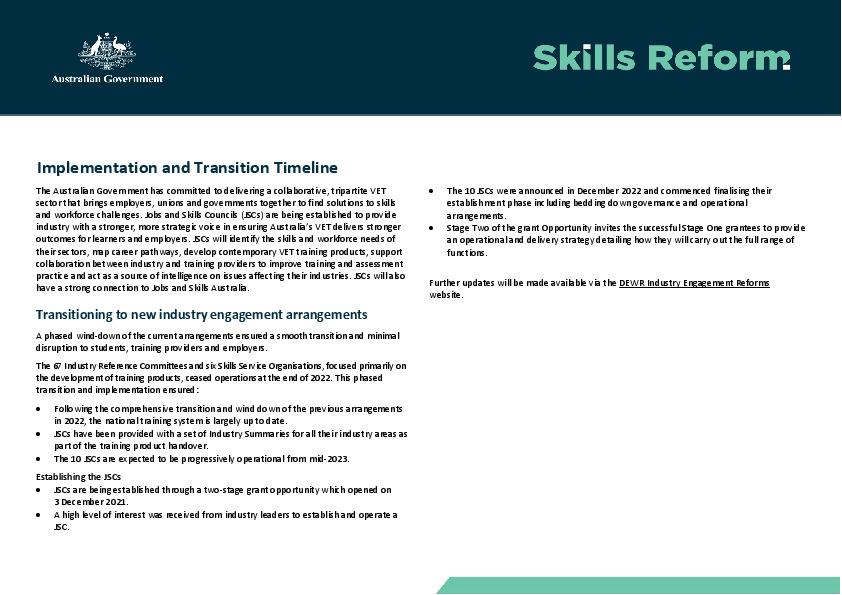 Implementation and Transition Timeline - Department of Employment and ...
